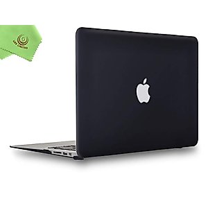 MacBook Air 13 inch Case, UESWILL Smooth Soft-Touch Matte Hard Shell Case Cover for 2008-2017 MacBook Air 13 inch (Model A1466 / A1369) + Microfibre Cleaning Cloth, Black
