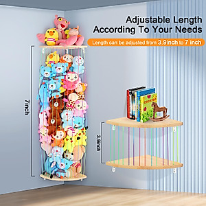 Stuffed Animal Storage, Wood Soft Toy Shelf with Adjustable Length Nursery Toy Organizer Hammock, Hanging Corner Net Stuff Animal Holder Zoo,Plush Toy Organizer for Play Room Bedroom Kids Room Décor