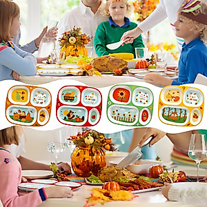Suttmin 8 Pcs Fall Thanksgiving Kids Divided Plates Fall Plates Dinnerware Set for Kids Bulk Plastic Thanksgiving Themed Serving Dishes Pumpkin Turkey Sunflower Pine Nut Self-Feeding Dishwasher Safe