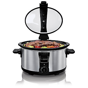 Hamilton Beach Stay or Go Portable 7-Quart Slow Cooker with Lid Lock for Easy Transport, Dishwasher-Safe Crock, Silver (33472)
