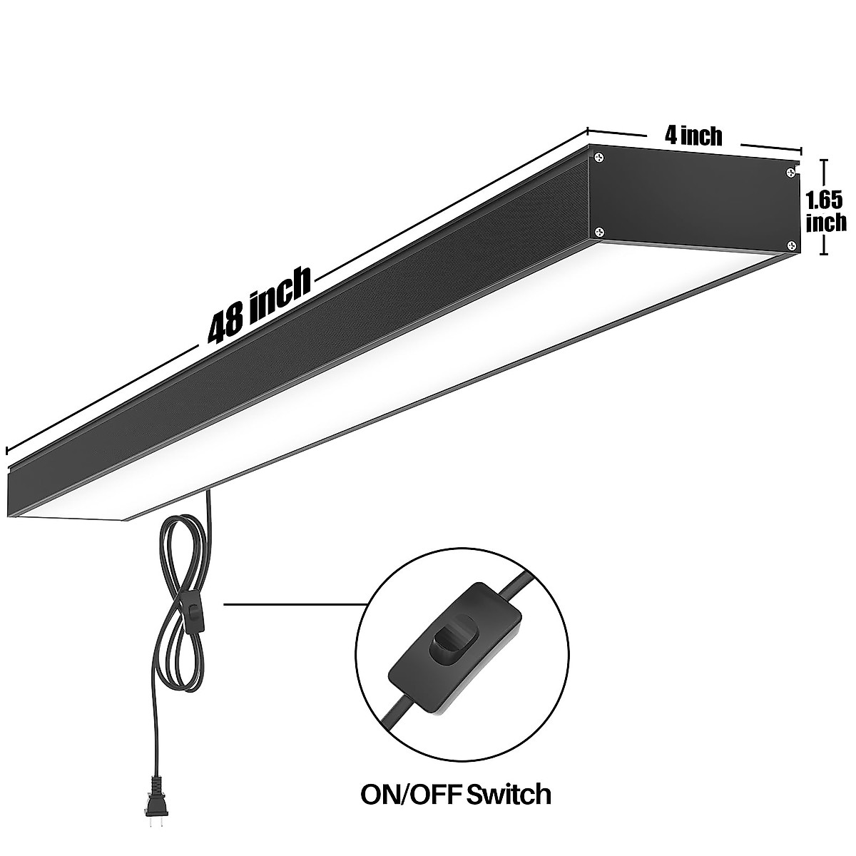 TychoLite 4FT Led Wraparound Shop Lights, 50W 6000LM 5000K, Compact Black 4 Foot LED Flush Mount Light Fixture for Office Kitchen Garage Shop, Hanging/Surface Mount, Plug and Play, 6 Pack