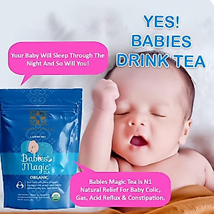 Secrets of Tea Baby Colic Babies' Magic Tea – Organic, Natural, Safe – Calming & Soothing Relief for Baby Acid Reflux, Gas, Colic – Your Baby Will Sleep Thru The Night Guaranteed–100 Count(5 Pack)