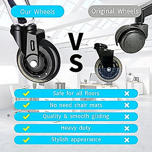 Popolov Office Chair Wheels,Replacement Wheels for Office Chairs,98% Universal Fit Chair Caster,Wheels for Carpet,Hardwood,Tile (3 Inch, Set of 5)