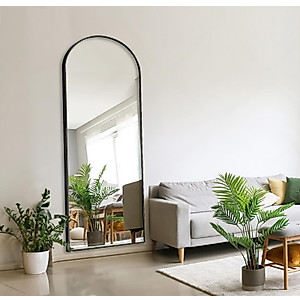MEETDH Full Length Body Mirror, Arched Long Mirror, Black Body Mirror for floor & Wall, Large Metal Wall Mirror 65x22 inch, Tall Dressing Mirror for Bedroom, Living Room