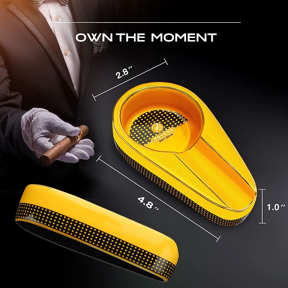 roygra Cigar Ashtray with Cigar Cutter Set, Handmade Gilt Ceramic Ashtray with Enlarge Guillotine, Enlarge V-Cut, Cigar Punch (Orange)