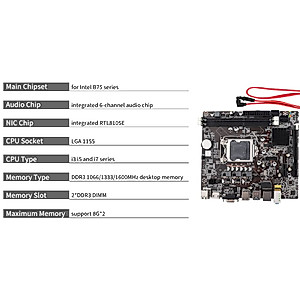 Desktop PC Motherboard,DDR3 Motherboard for Intel B75,LGA 1155,DDR3 1066/1333/1600/1866MHz,6 Channel Audio,PCI E X16 /USB 3.0/SATA 3.0/RJ45//VGA Interface,Support I3 I5 I7 CPU