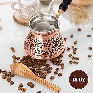 Erbulus Turkish Coffee Pot - Briki Greek, Arabic, Fortune Edition Turkish Coffee Maker with Wooden Handle (18 OZ)