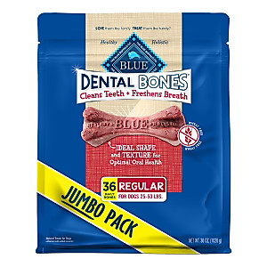 Blue Buffalo Dental Bones Regular Natural Dental Chew Dog Treats Bag Jumbo Pack