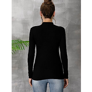 MANGDIUP Women's Mock Turtleneck Long Sleeve Pullover Tops Slim Fit Basic T-Shirts (Black, X-Large)