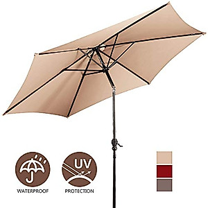 SPSUPE 10-Foot Outdoor Water/UV-Resistant Patio Umbrella, Round Tilt Garden Market Table Mental Umbrella, with Crank, Adjustable Levels, Perfect For BBQ, Seaside, Swimming Pool, Beige