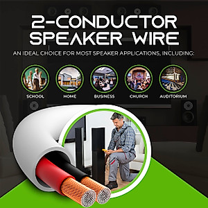 GearIT 16/2 Speaker Wire (100 Feet) 16 Gauge (Copper Clad Aluminum) - Fire Safety in Wall Rated Audio Speaker Wire Cable / CL2 Rated / 2 Conductors - CCA, 100ft