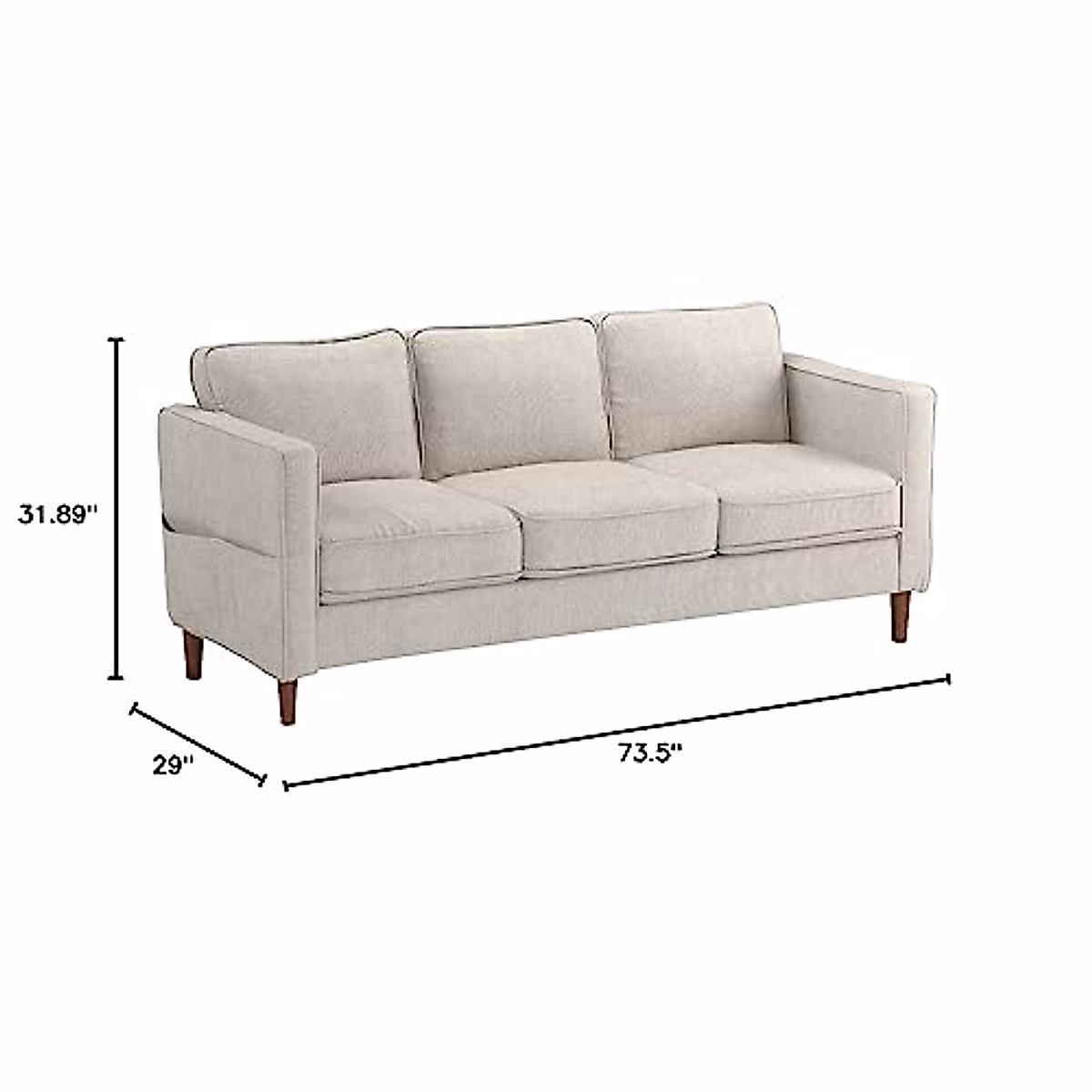 Mellow HANA Modern Linen Fabric Loveseat/Sofa/Couch with Armrest Pockets, Sand Grey