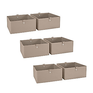 RiverRidge Kids 6pc Folding Storage Bins Set - 10.5”W x 5”H Fabric Boxes with Handles for Closet Organizer & Storage - Taupe Cube Storage Organizer for Toys, Clothes & Crafts - Fits Shelve
