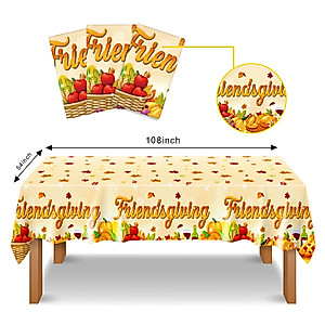 tineit 3 Pieces Friendsgiving Tablecloth, Happy Friendsgiving Decorations Plastic Tablecovers, Rectangle Friendsgiving Table Decorations for Fall Thanksgiving Friendsgiving Party, 108 * 54