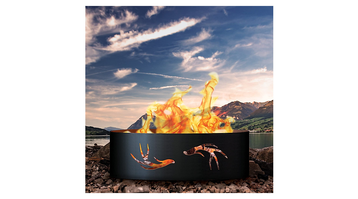 Happy Camper Outdoor Fire Ring - Rustic Black Steel, 30x30x12 in.