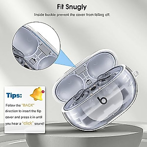 Fintie Clear Case for New Beats Studio Buds + (2023) / Beats Studio Buds 2021, Anti-Lost Shockproof Earbuds Protective Cover with Keychain Carabiner Support Wireless Charging, Crystal Clear