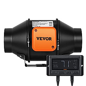 VEVOR Inline Duct Fan, 4-Inch 205 CFM with Temperature Humidity Controller, Quiet EC-motor Ventilation Exhaust Fan for Cooling Booster, Grow Tents, Hydroponics