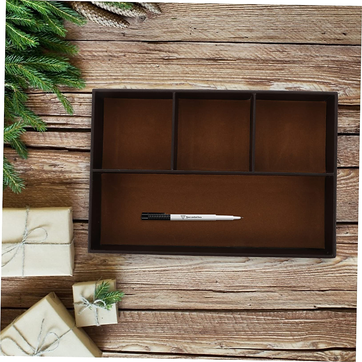 Holibanna 1pc Partition Storage Box Cosmetic Containers Jewelry Organizer Tray Household Storage Case Vanity Tray Dresser Organizer Valet Storage Rack Multi Compartment Man Leather