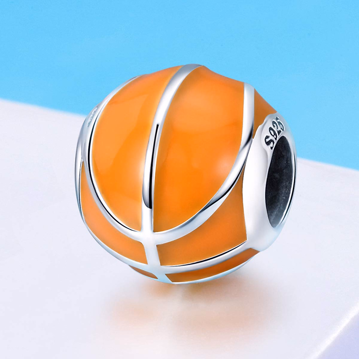 CZVIVIRY Sport Bead Charms 925 Sterling Silver USA Rugby Football Basketball Volleyball Golf Club Bat Mitten European Charm Bracelet (Basketball)