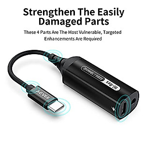 AGVEE 32Bit 384Khz USB-C to 3.5mm Headphone Adapter, Type-C Aux Jack Earbuds Splitter, USBC Audio Earphones Dongle, PD 30W Charging Converter for Samsung S21 S20, Note 20 10, Pixel 2 3 4 5, Black