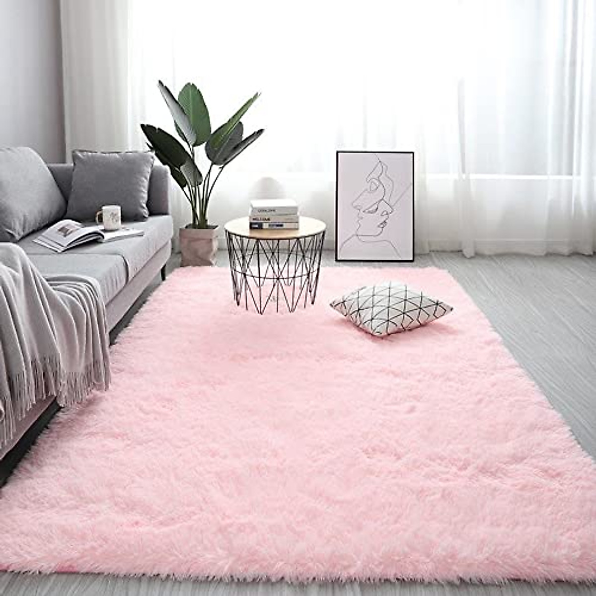 Soft Fluffy Furry Throw Rugs for Bedroom, Machine Washable Bedroom Rugs Cute Girls Room Decor, Non-Slip Throw Carpet Area Rug for Living Room, Nursery Decor,1.6x2.6Feet,Gray