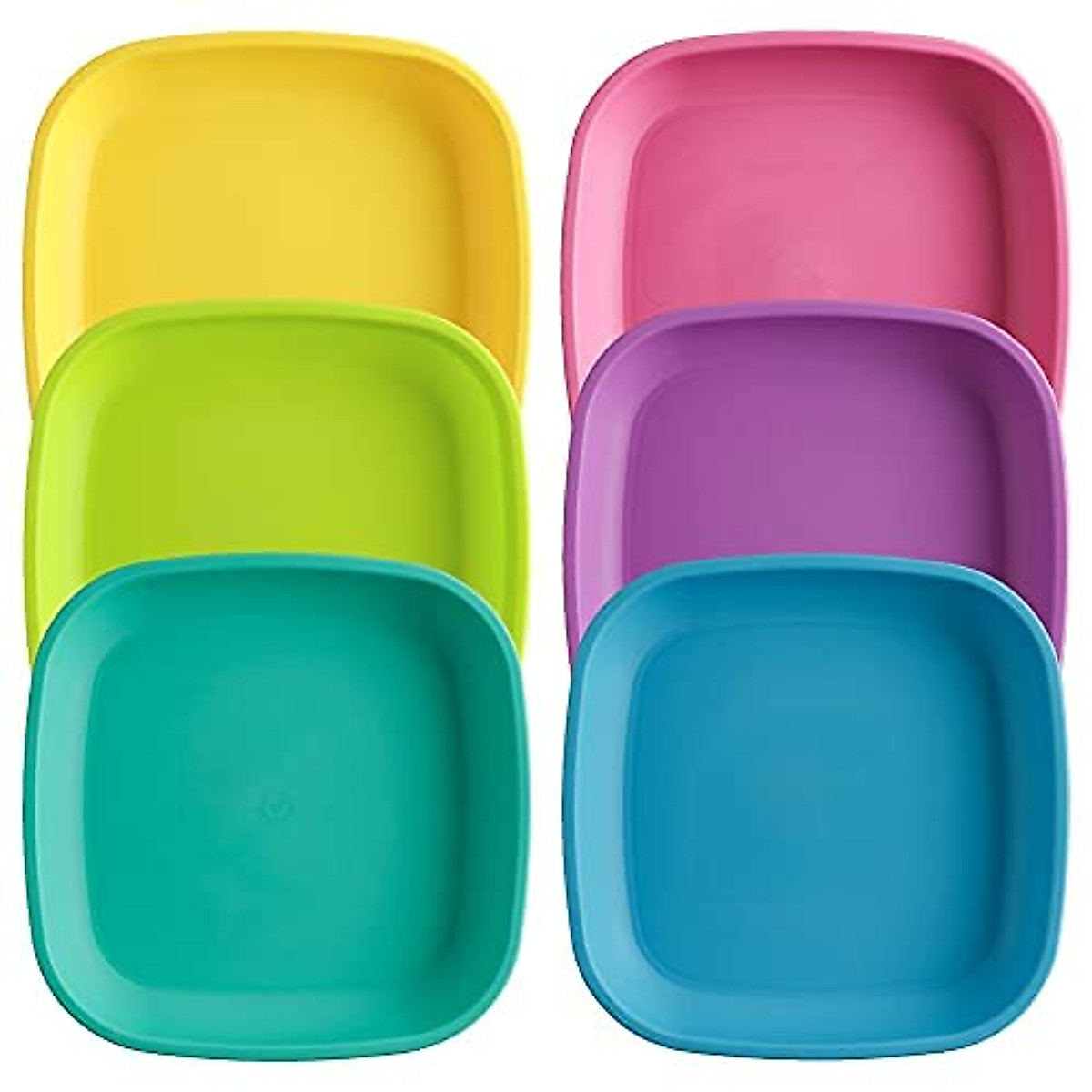 Re-Play Made in USA 22 Oz. Reusable Flat Plates for Baby & Toddler Feeding - Dishwasher and Microwave Safe Durable Flat Plates, Set of 6, 7.37" x 7.37" x 1.25", Sorbet