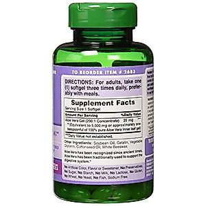 Puritans Pride Aloe Vera Extract 25mg (5000mg equivalent) Softgels, 200 Count (Packaging may vary)