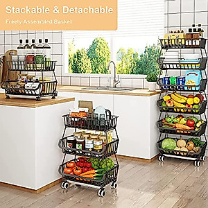 Fruit Vegetable Storage Basket with Wheels Kitchen Storage Rack 6-Tier Fruit Vegetable Stackable Floor-Standing Movable Organizer Household Storage Snack Shelf for Kitchen Living Room Dressers Stand