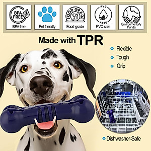 GRAY'S FAVES Goodie Dog Chew Bone Toy with Treat Dispensing Grooves, Heavy-Duty for Aggressive Chewing, Enriching and Interactive Play for Puppies, Safely Cleans Teeth (Blue)