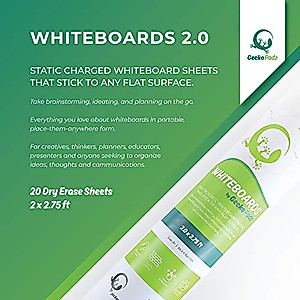 Dry Erase White Board Sheets 2x3 feet | GeckoPadz Static Cling On Any Surface Without Adhesive | Great for Home Office and Teacher Supplies | 20 Whiteboard Sheets Per Roll
