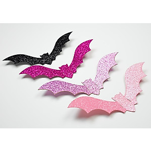 36 PCS Glittery Pink and Black 3D Bat Wall Stickers for Halloween Home Decoration