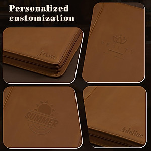 Free Name Engraved, Personalized Leather Portfolio Binder for Men, 3 Ring Binder Custom Padfolio Folder, Handmade Professional Business Organizer with Zipper, Gift for Men/Women, Customized, Brown