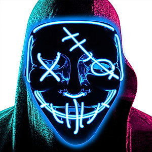 Halloween LED Mask Light Up Mask Glow in The Dark Cosplay EL Wire Halloween Festival Party Supplies for Adults (blue)