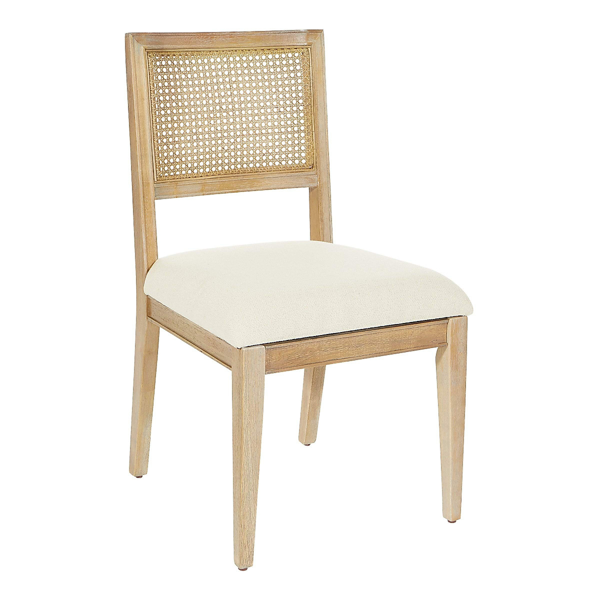 OSP Home Furnishings Alania Wood Dining Accent Chairs with Cane Back and Padded Seat, 2-Pack, Linen Fabric with Coastal Wash Frame