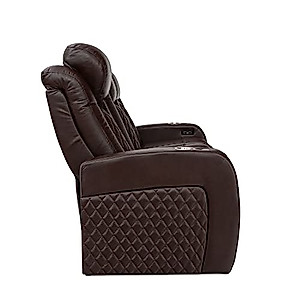 Seatcraft Aeris Sofa, Leather Gel, Powered Headrest, Power Recline, Fold-Down Table w/USB, Power, Brown