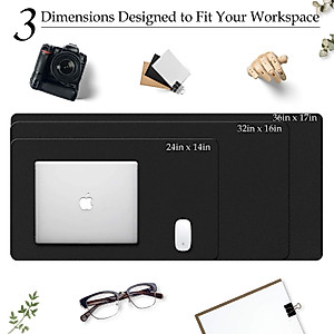 TOWWI PU Leather Desk Pad with Suede Base, Multi-Color Non-Slip Mouse Pad, 36” x 17” Waterproof Desk Writing Mat, Large Desk Blotter Protector(Black)