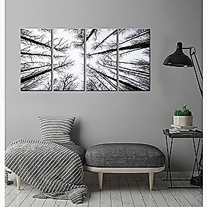 LevvArts - Black and White Forest Canvas Wall Art Low Angle View Aspen Trees Picture Print on Canvas,San Juan National Forest,4 Panels Framed Artwork for Modern Home Wall Decoration