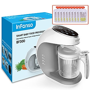 WOZAIJAInfanso Baby Food Maker Food Processor for Infants and Toddlers 7 in 1 Blender Grinder Steamer, Blender, Chopper, Defroster, Reheater, Disinfector, Auto Cleaning 10 Food Pouches