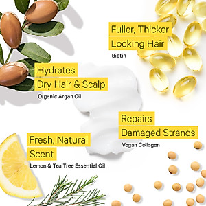 Tree to Tub Vegan Biotin and Collagen Conditioner for Dry, Damaged Hair - Volumizing Sulfate Free Fine Hair Thickening Conditioner for Women & Men w/Organic Argan Oil, All Natural Lemon, Tea Tree Oil
