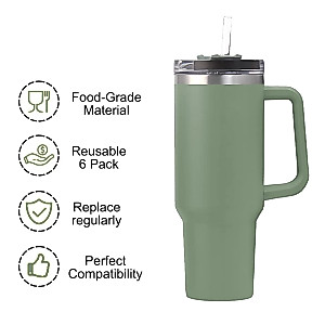 6 Pack Replacement Straws for Stanley Cup Accessories,Compatible Stanley Adventure Quencher Travel Tumbler&Stanley 40 oz Tumbler,Reusable Straws Plastic Straws