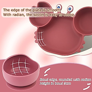 Baby Weaning Set - Suction Baby Plate and Bowl with Fork Spoon, Toddler Cup, Silicone Adjustable Bibs for Toddler Self Feeding, BPA Free Dishwasher and Microwave Safe