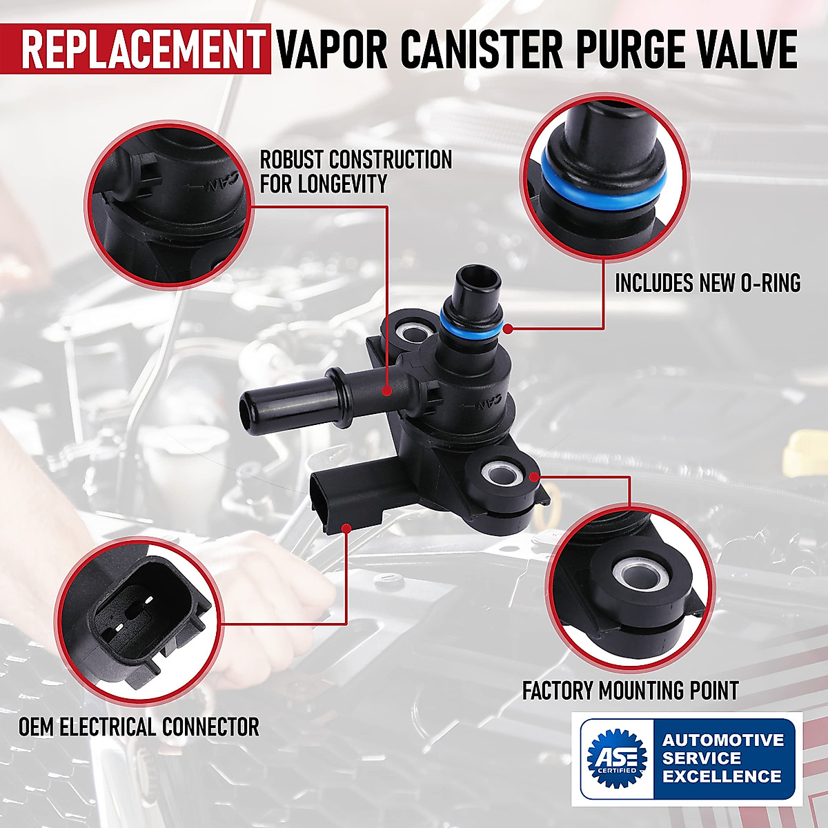 Vapor Canister Purge Valve - Replaces CX-2409, AU5Z9C915B, AU5Z-9C915-B, 911-222 - Compatible with Ford, Mazda, Lincoln, Mercury - Edge, Explorer, Escape, F150, Focus, Fusion, Mustang, Taurus, MKX
