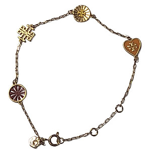 Tory Burch 136016 Britten Rolled Brass Tory Gold Tone Burnt Red/Orange Accent Women's Enamel Bracelet