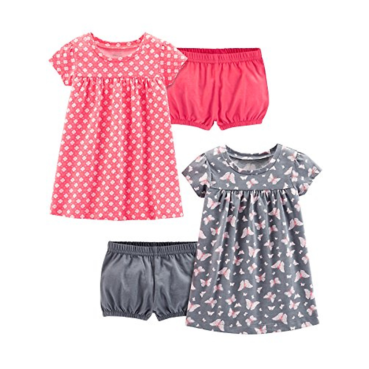 Simple Joys by Carter's Baby Girls' Short-Sleeve and Sleeveless Dress Sets, Pack of 2, Grey Butterflies/Pink Floral, 24 Months