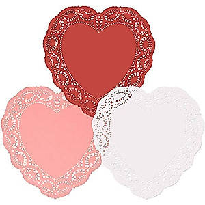 Heart Shaped Doilies Set -- Pack of 72 8" Paper Lace Heart Doilies (Red, Pink, White)