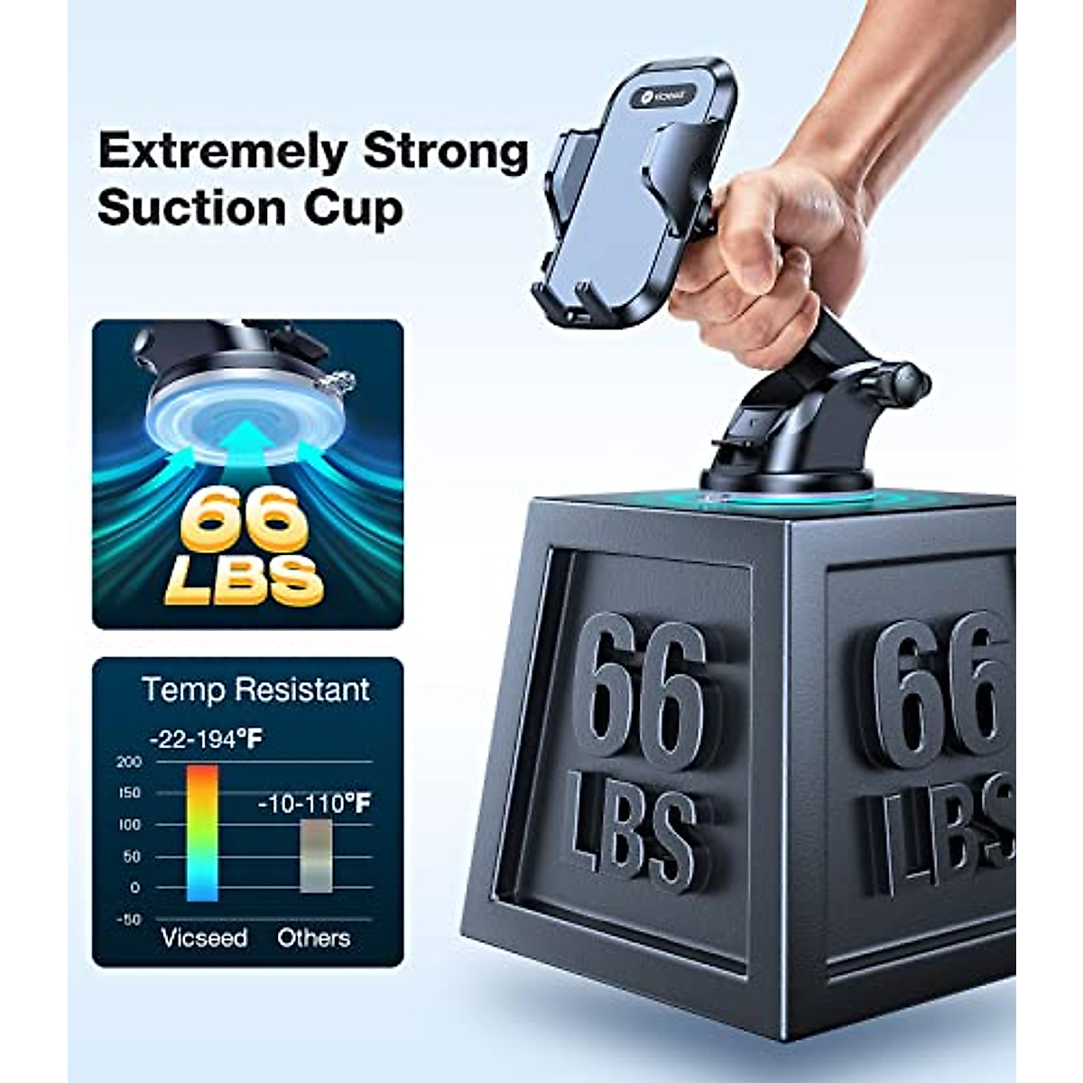 VICSEED Phone Mount for Car [66 LBS Powerful Suction][Thick Cases & Big Phones Friendly] Universal Car Phone Holder Mount Dashboard Windshield Air Vent Cell Phone Holder Car for iPhone 14/13/12