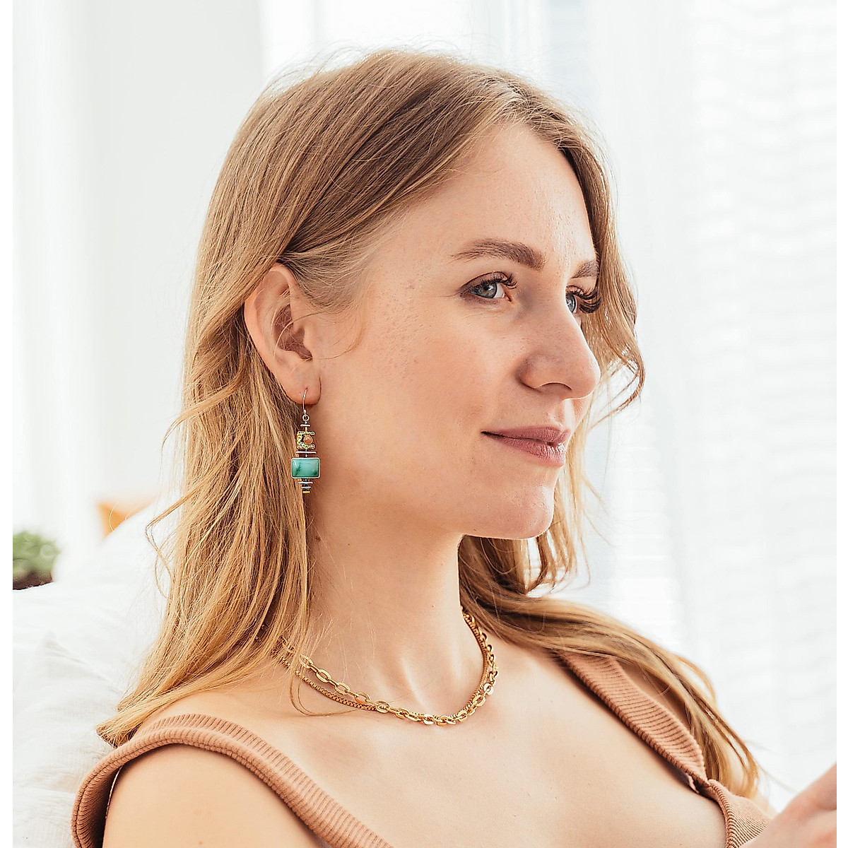 JA.S.JR Designed Boho Earrings Gold Drop Dangle Earrings for Women, silver-plated-base