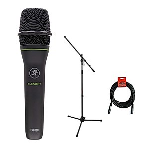 Mackie EM-89D Element Series Dynamic Vocal Microphone with Tripod Microphone Stand & XLR Cable Bundle