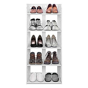 Estink Shoes Rack, White Wood Plastic Modern Space-Saving Display Shoe Tower, Free Standing Shoes Storage Organizer Closet Shelves Holder Container for Home Office, Max Support Hold 10 Pair (5 Tier)