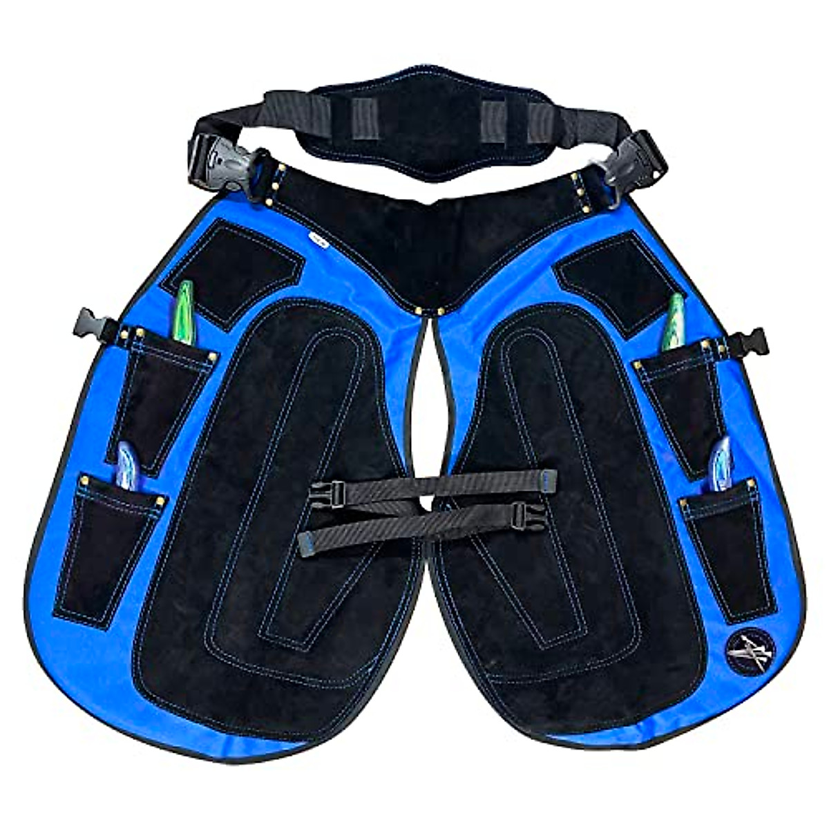 Rekhi International Rekhi 27'' Farrier Apron Chaps,1000 Denier Cordura and Suede Leather Farrier Apron, Farrier Chaps with 4 knife pockets and Nail Magnet in Blue 70Cm, Farrier Apron Chaps for Men